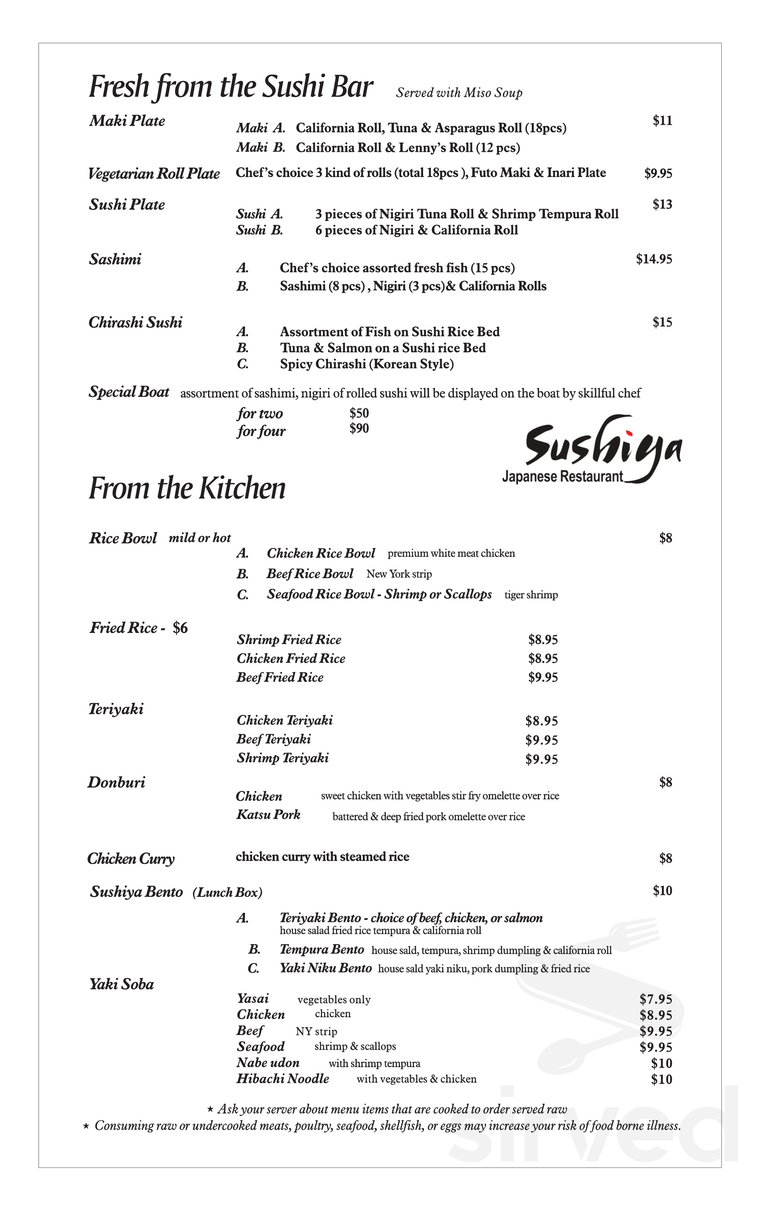 Sushiya menus in Williamsburg, Virginia, United States