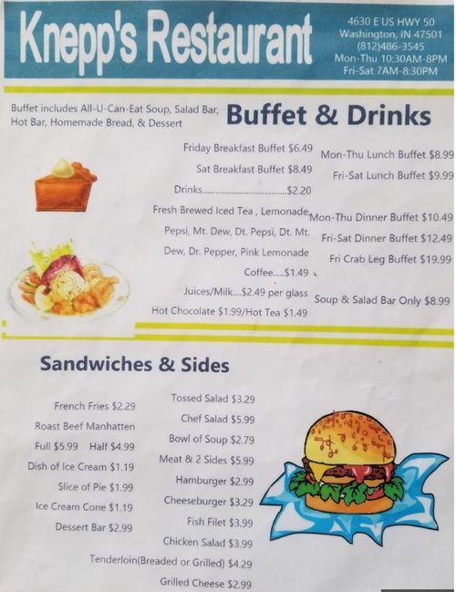 Knepp's Amish Kountry Korner menu in Washington, Indiana, USA