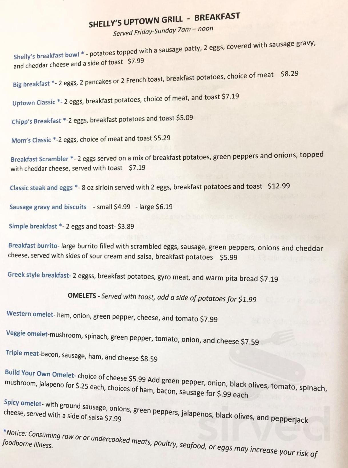 Shelly's Uptown Grill menus in Doylestown, Ohio, United States