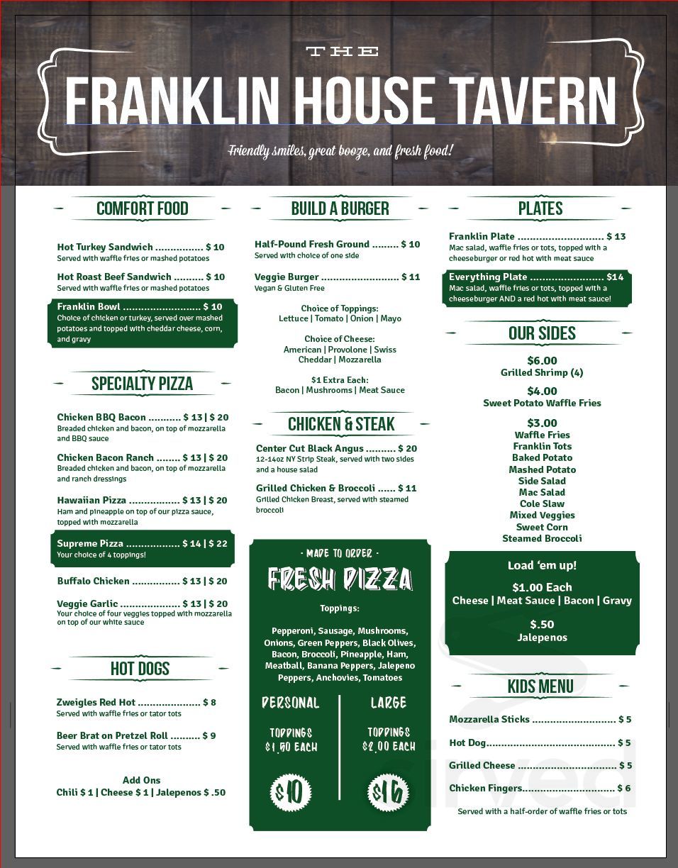 Franklin House Tavern menus in Sodus Point, New York, United States