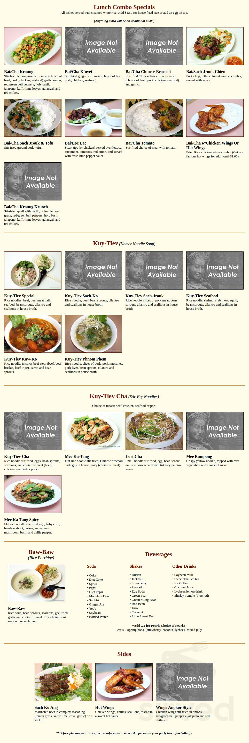 Simply Khmer Restaurant menu in Lowell, Massachusetts, USA