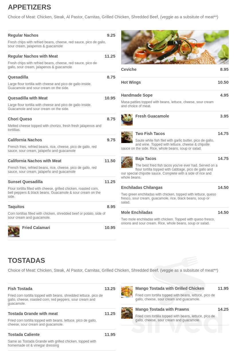Menu - Santa Rosa CA's Los Tres Chiles | Sirved