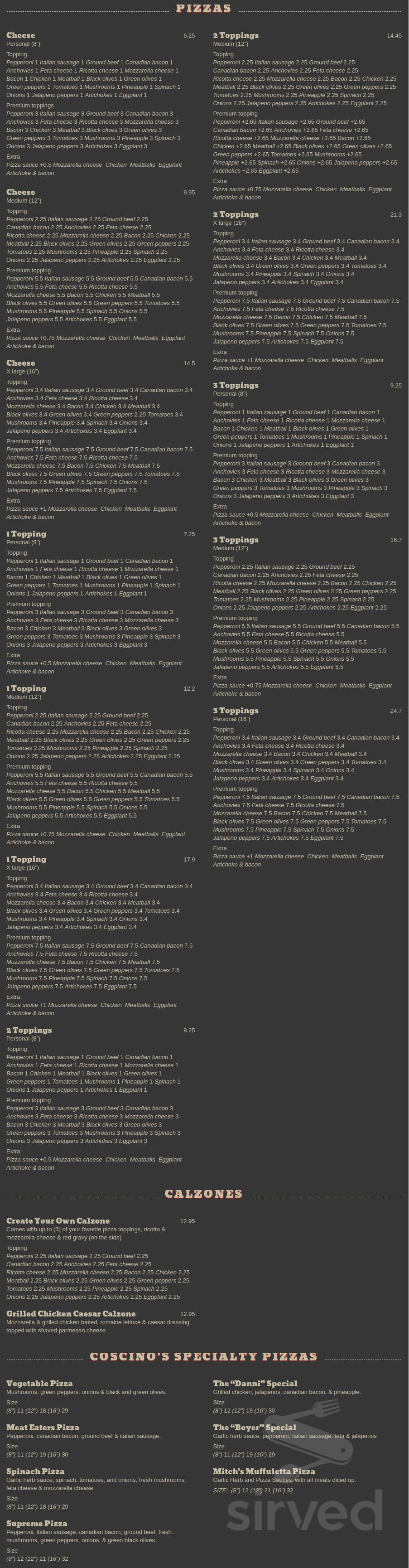 Coscino's Italian Grill menu in Mandeville, Louisiana, USA