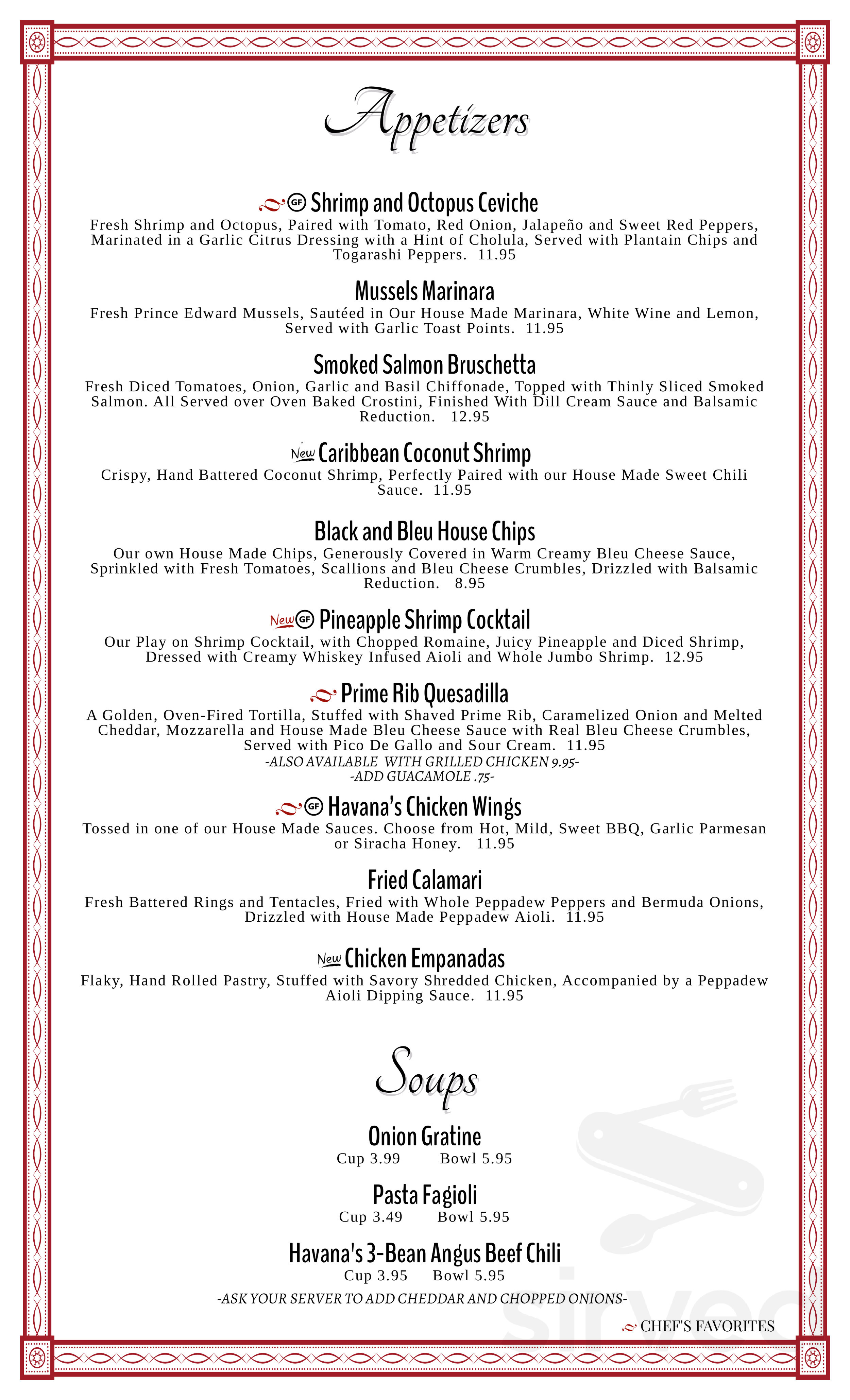 Havana Country Club Restaurant menu in The Villages, Florida, USA