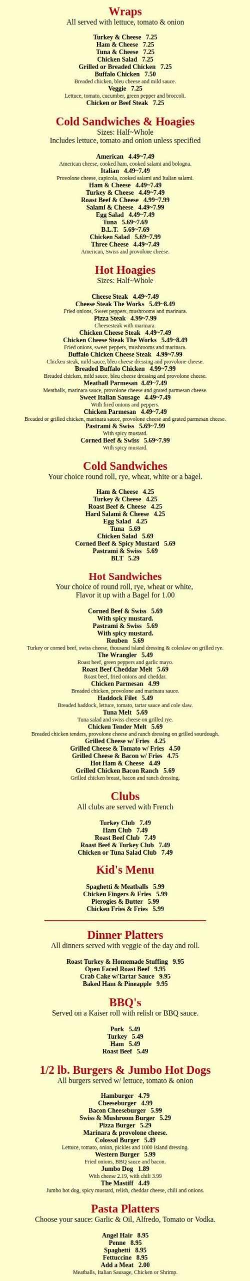 Donna's Deli menu in Plains, Pennsylvania, USA