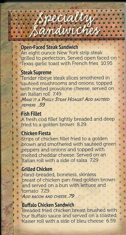 Joe's Rusty Nail Restaurant menu in Bellevue, Pennsylvania, USA