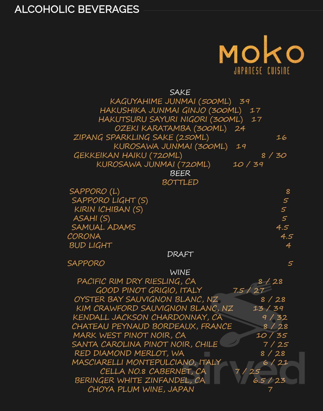 Menu - Boston MA's Moko Japanese Cuisine | Sirved