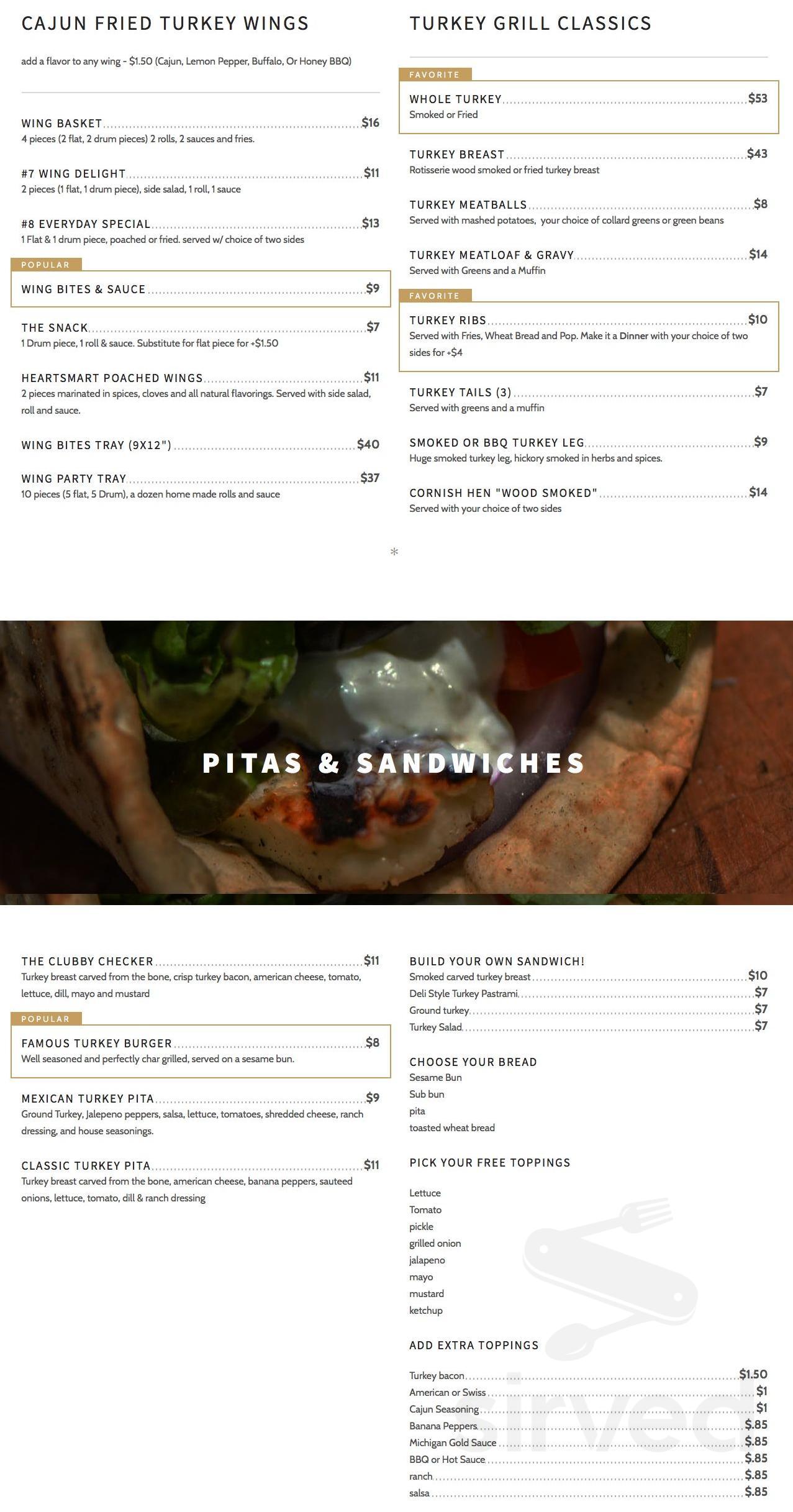 The Turkey Grill menu in Detroit, Michigan, USA