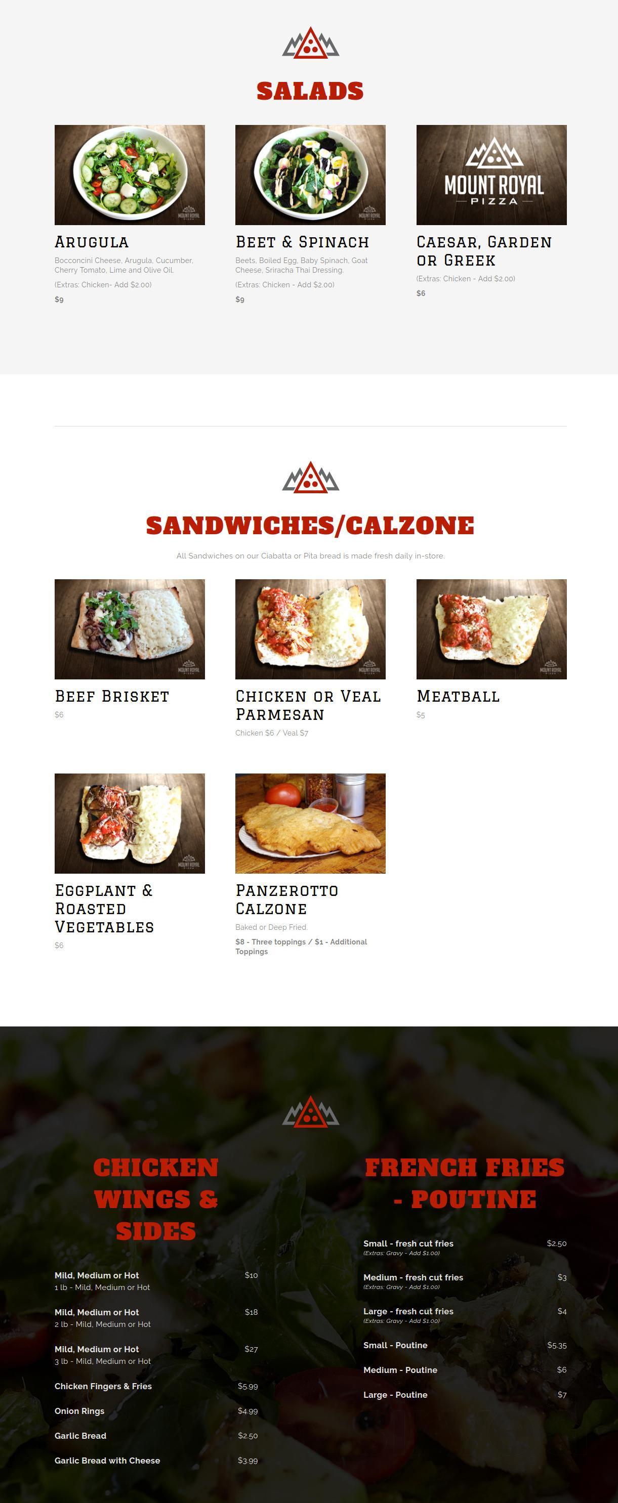 Mount Royal Family Restaurant menu in Burlington, Ontario, Canada