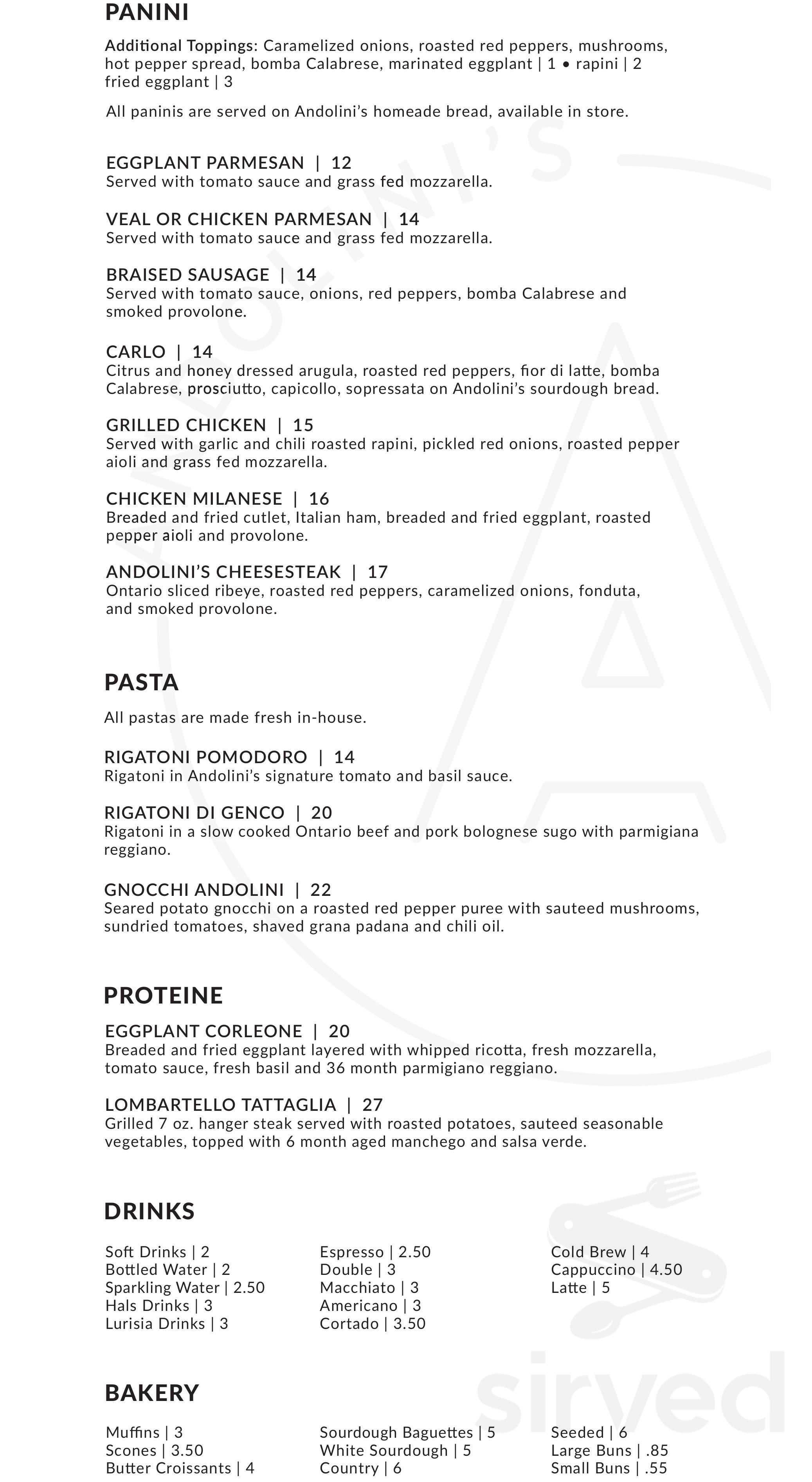 Menu - Richmond Hill ON's Andolini’s Modern Italian Market | Sirved