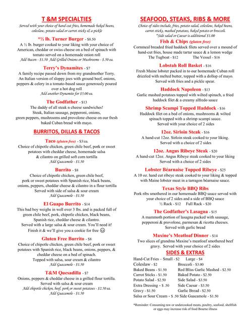 Terry & Maxine's menu in Turner, Maine, USA