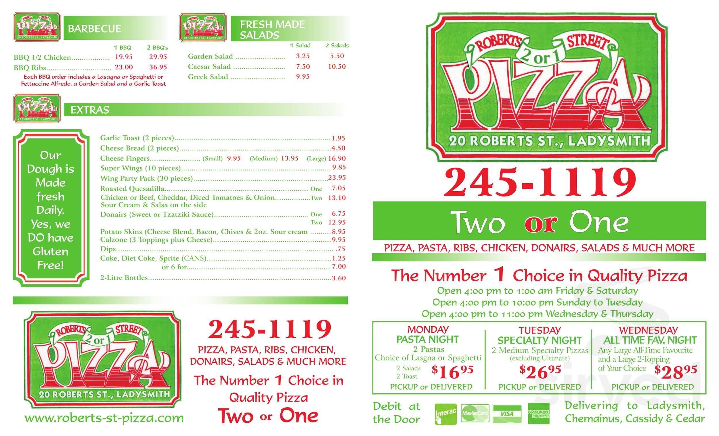 Roberts Street Pizza menus in Ladysmith, British Columbia, Canada
