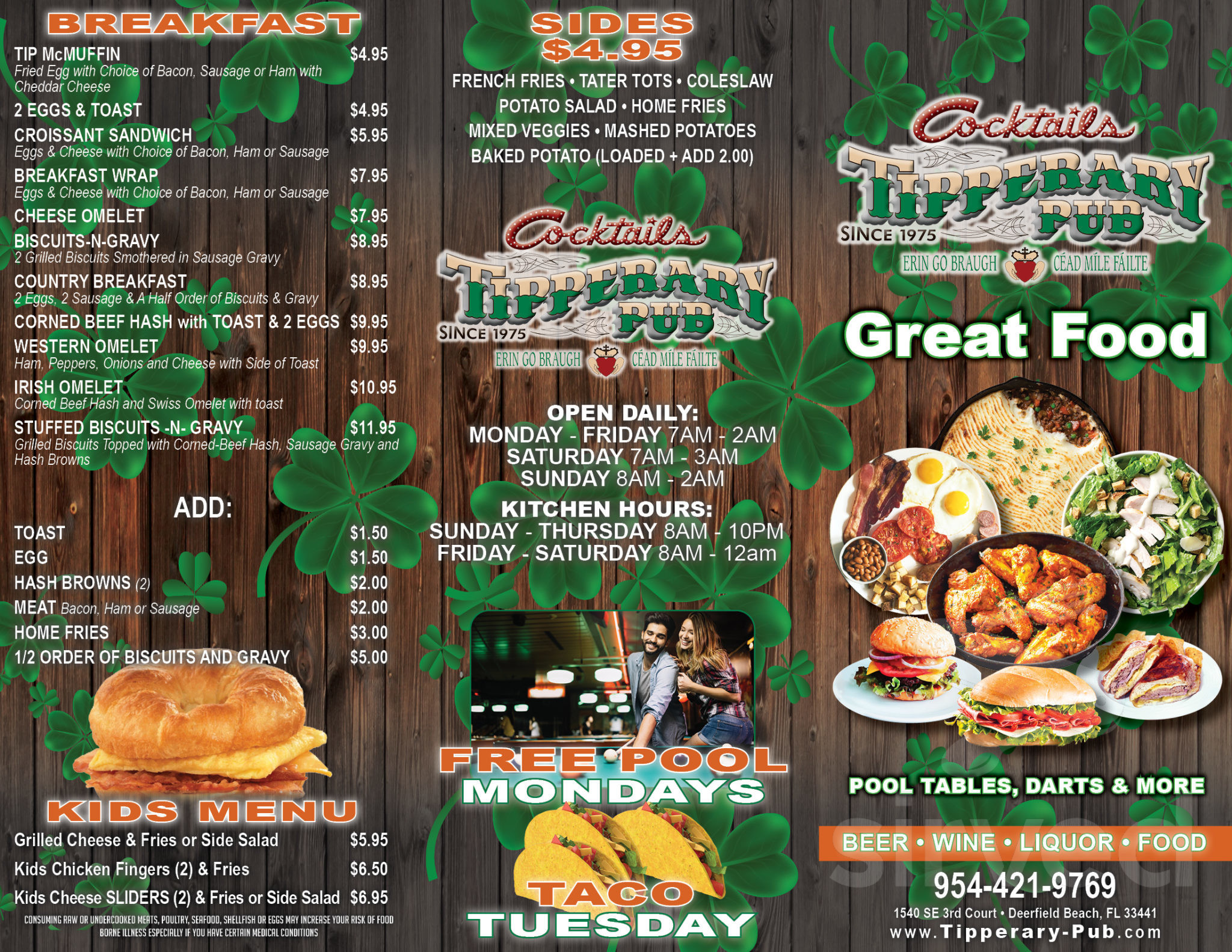 Tipperary Pub menu in Deerfield Beach, Florida, USA