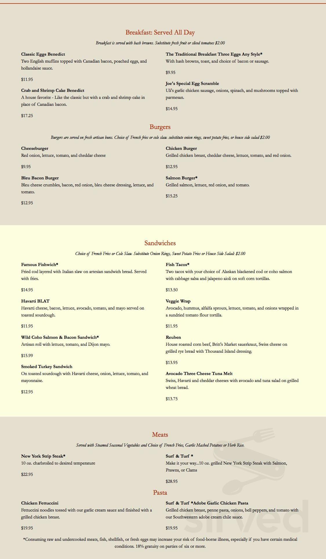 The Athenian Seafood Restaurant and Bar menu in Seattle, Washington, USA