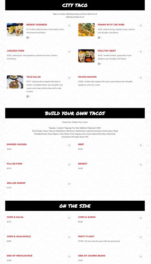 City Slice Pizza and Pints menu in Baton Rouge, Louisiana, USA