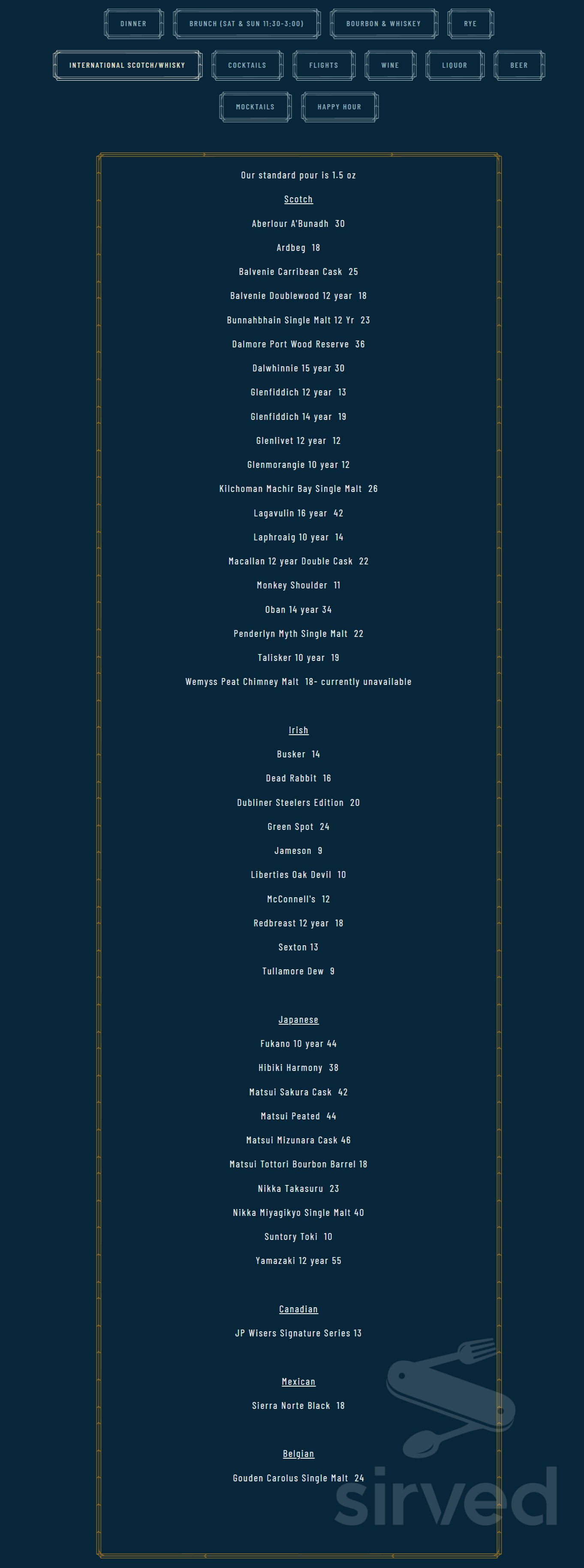 Bridges & Bourbon menu in Pittsburgh, Pennsylvania, USA