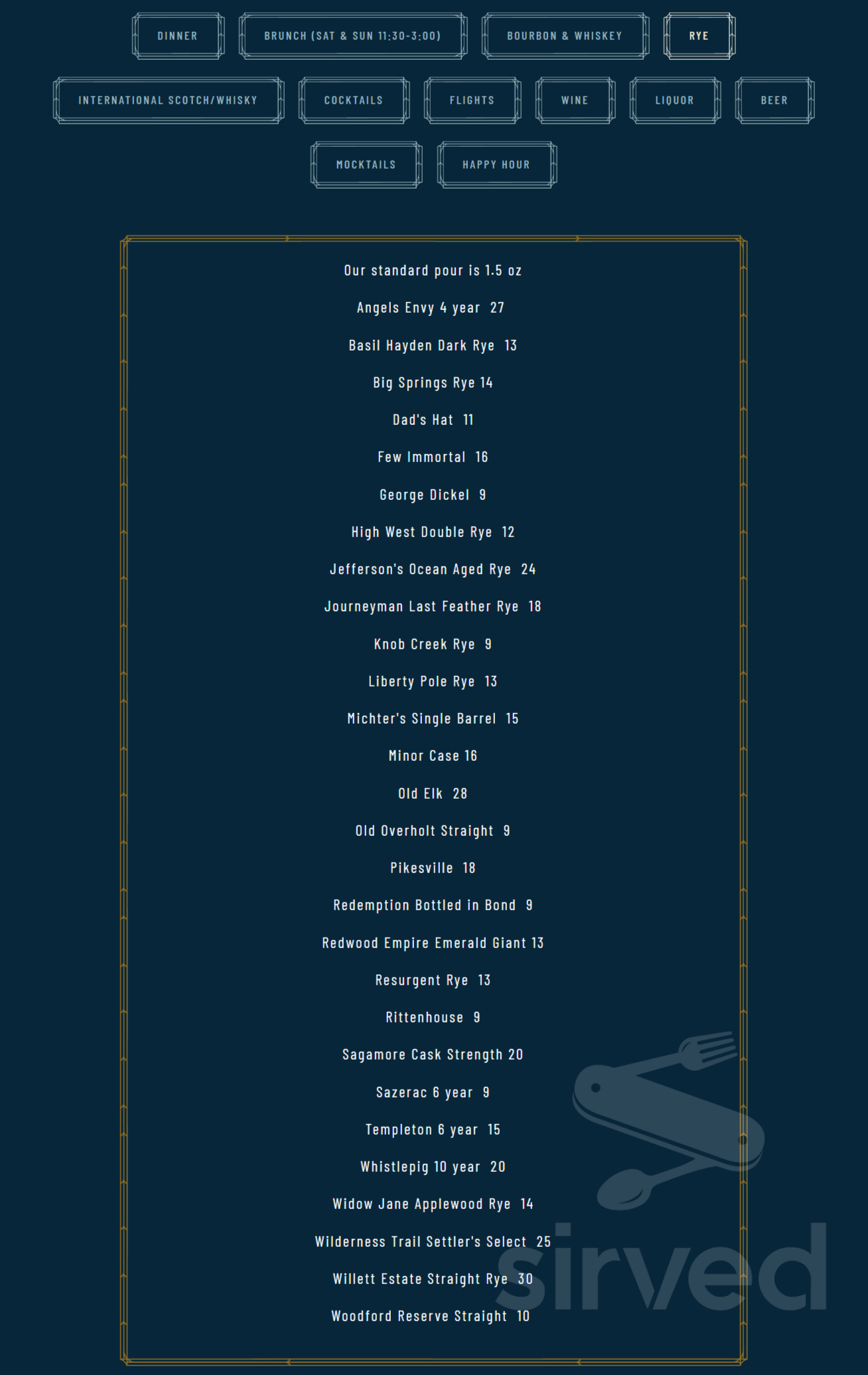 Bridges & Bourbon menu in Pittsburgh, Pennsylvania, USA