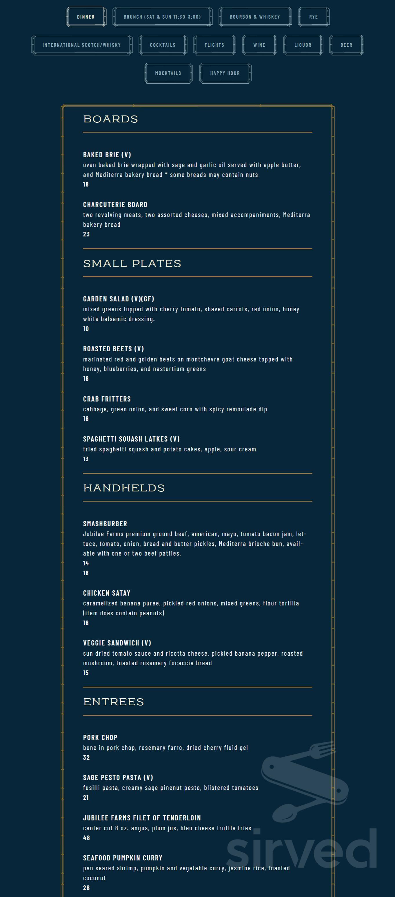 Bridges & Bourbon menu in Pittsburgh, Pennsylvania, USA