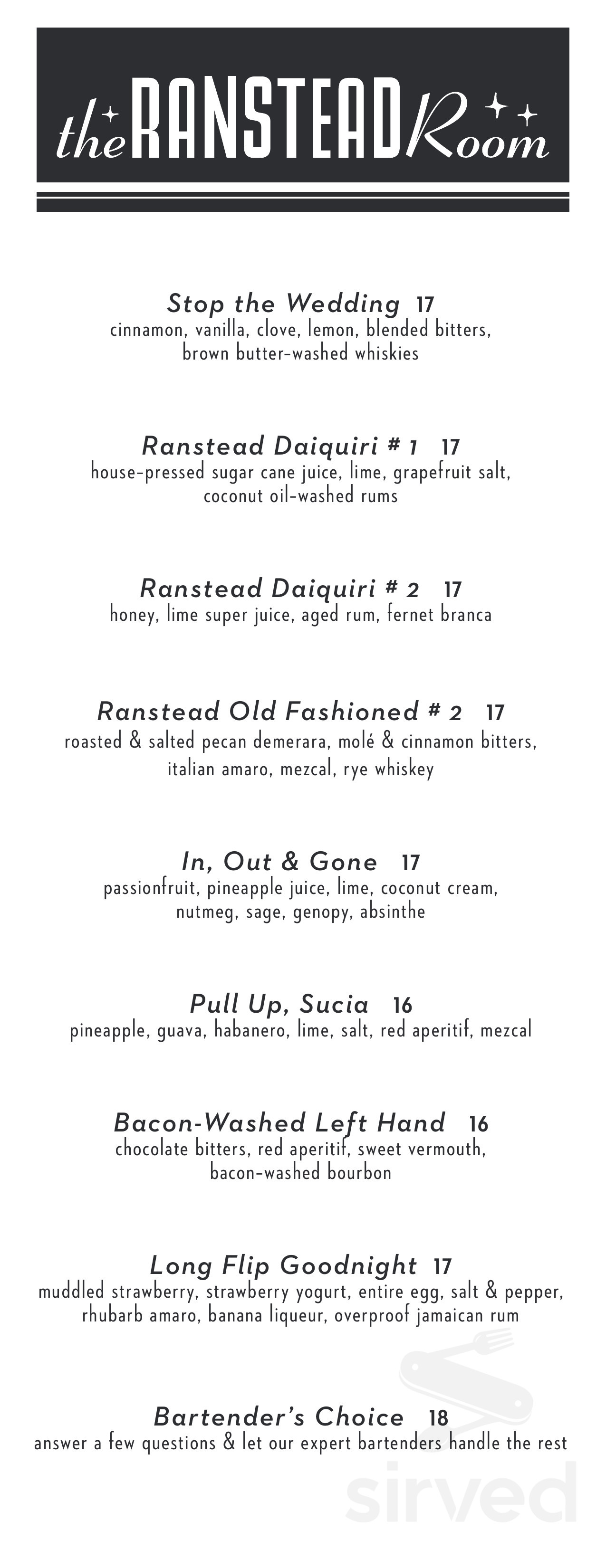 Menu for The Ranstead Room in Philadelphia, PA | Sirved