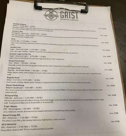 Grist Brewing Company menu in Highlands Ranch, Colorado, USA