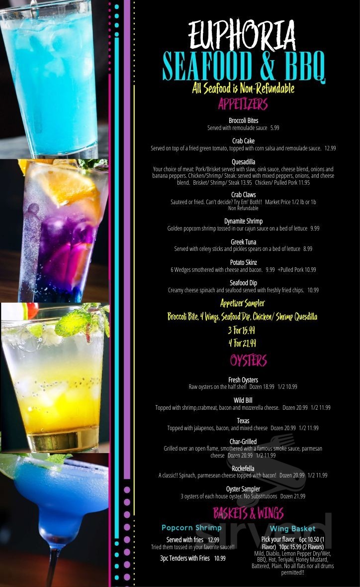 Menu - Montgomery AL's Euphoria Seafood & BBQ | Sirved