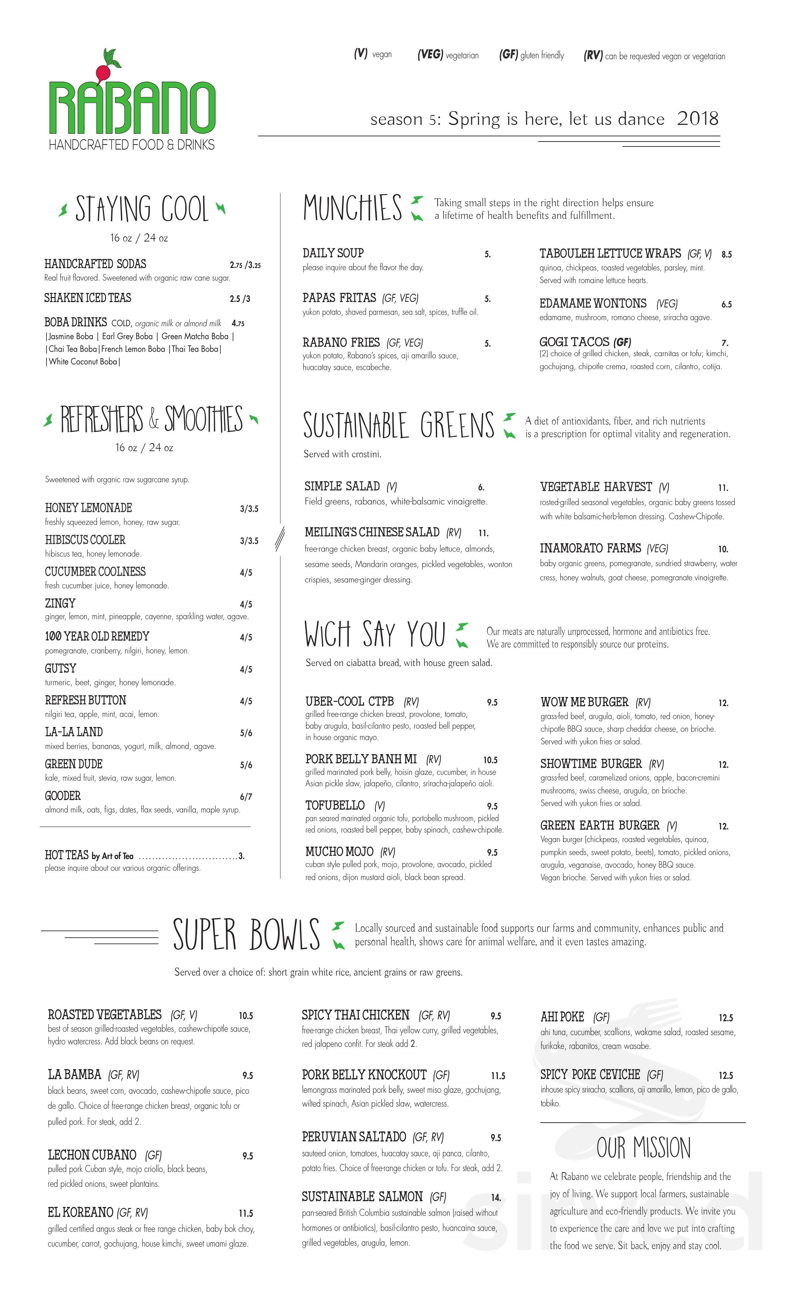 Rabano menu in Hermosa Beach, California, USA