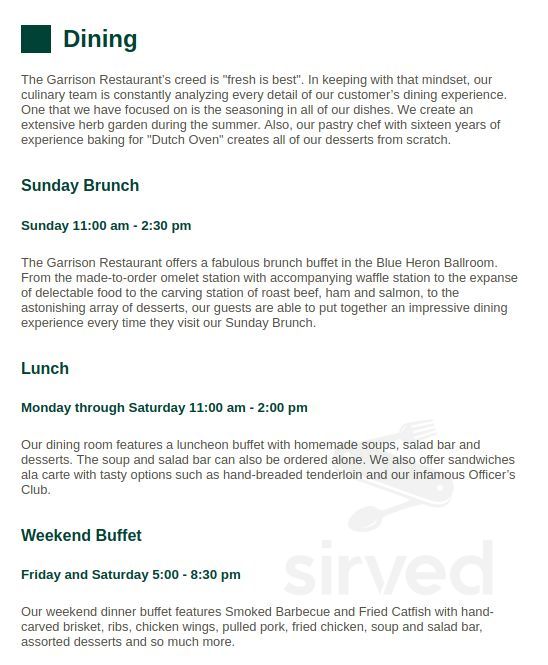 The Garrison menu in Indianapolis, Indiana, USA