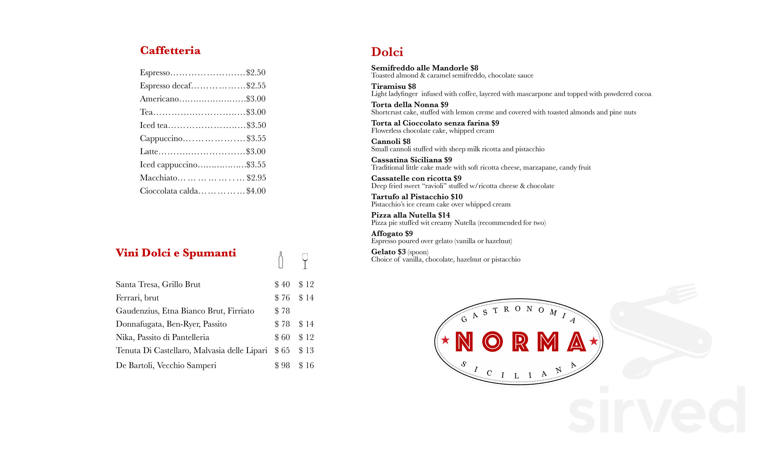 Norma Hell's Kitchen menu in New York, New York, USA