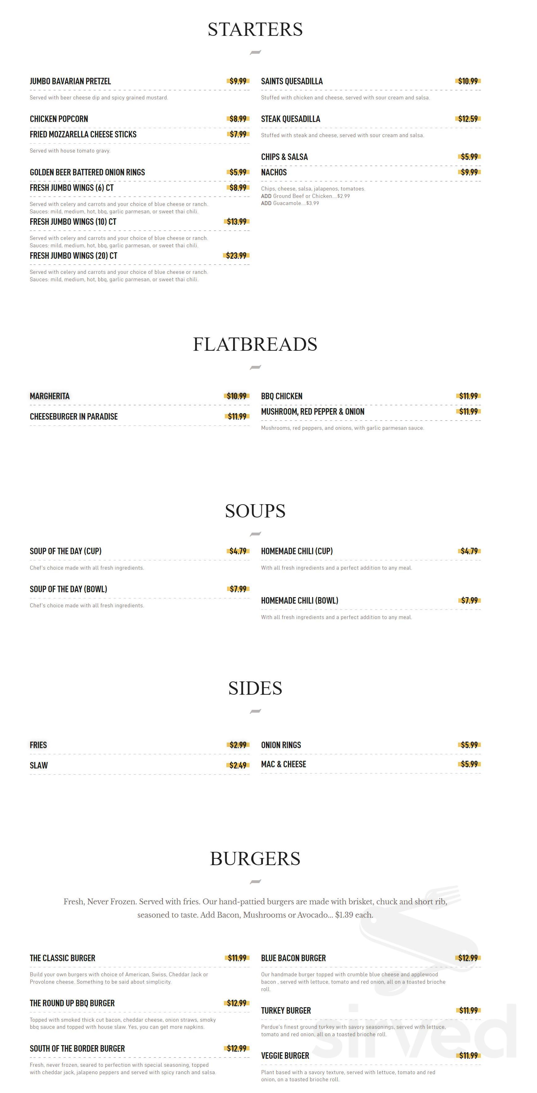 The Saints Pub menu in Port St. Lucie, Florida, USA