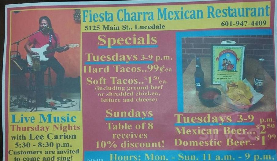 Menu - Lucedale MS's Fiesta Charra Mexican Restaurant | Sirved
