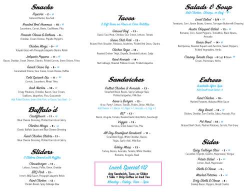 Irene's menu in Austin, Texas, USA