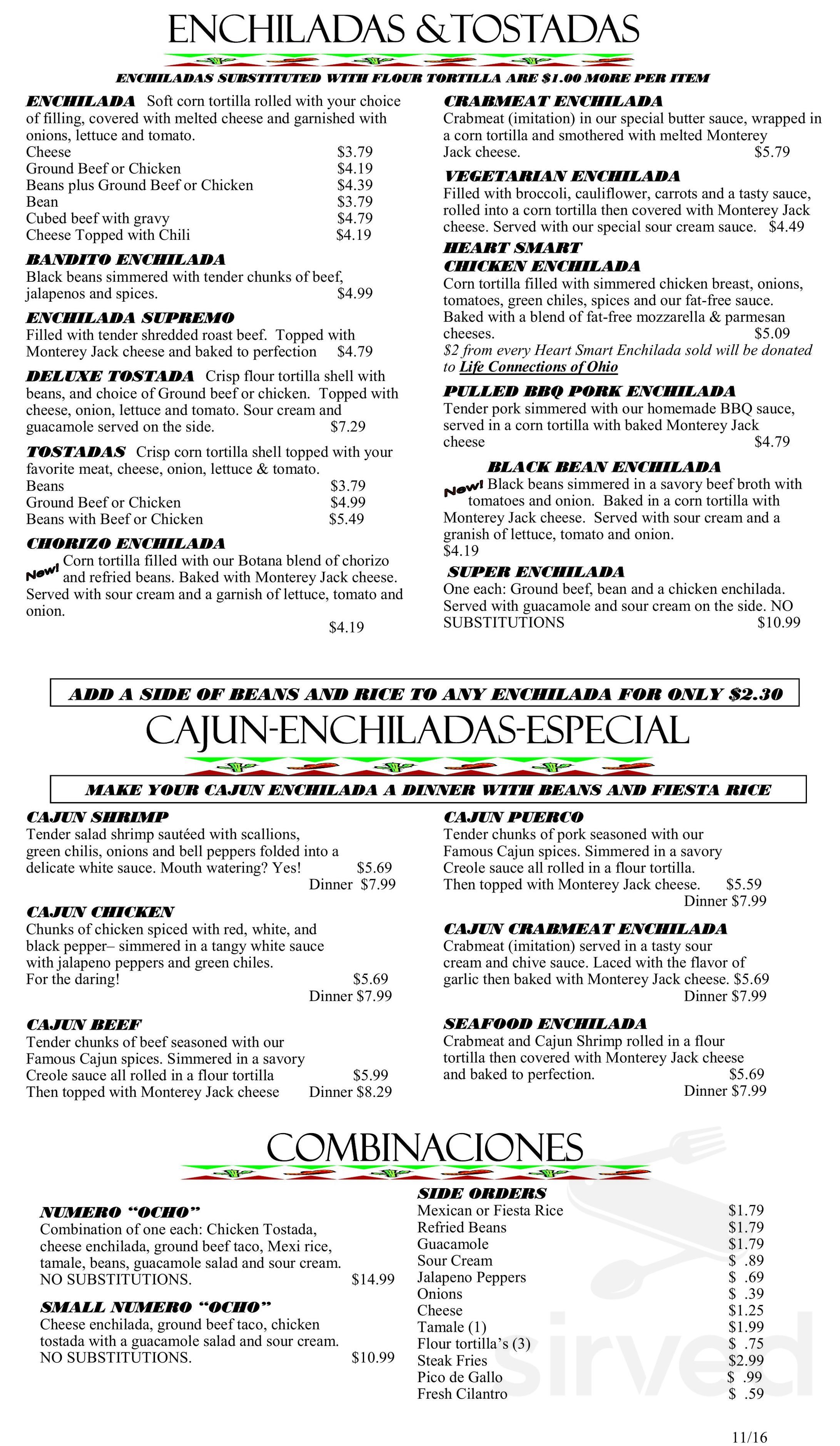 Ventura's Mexican Restaurant menu in Toledo, Ohio, USA