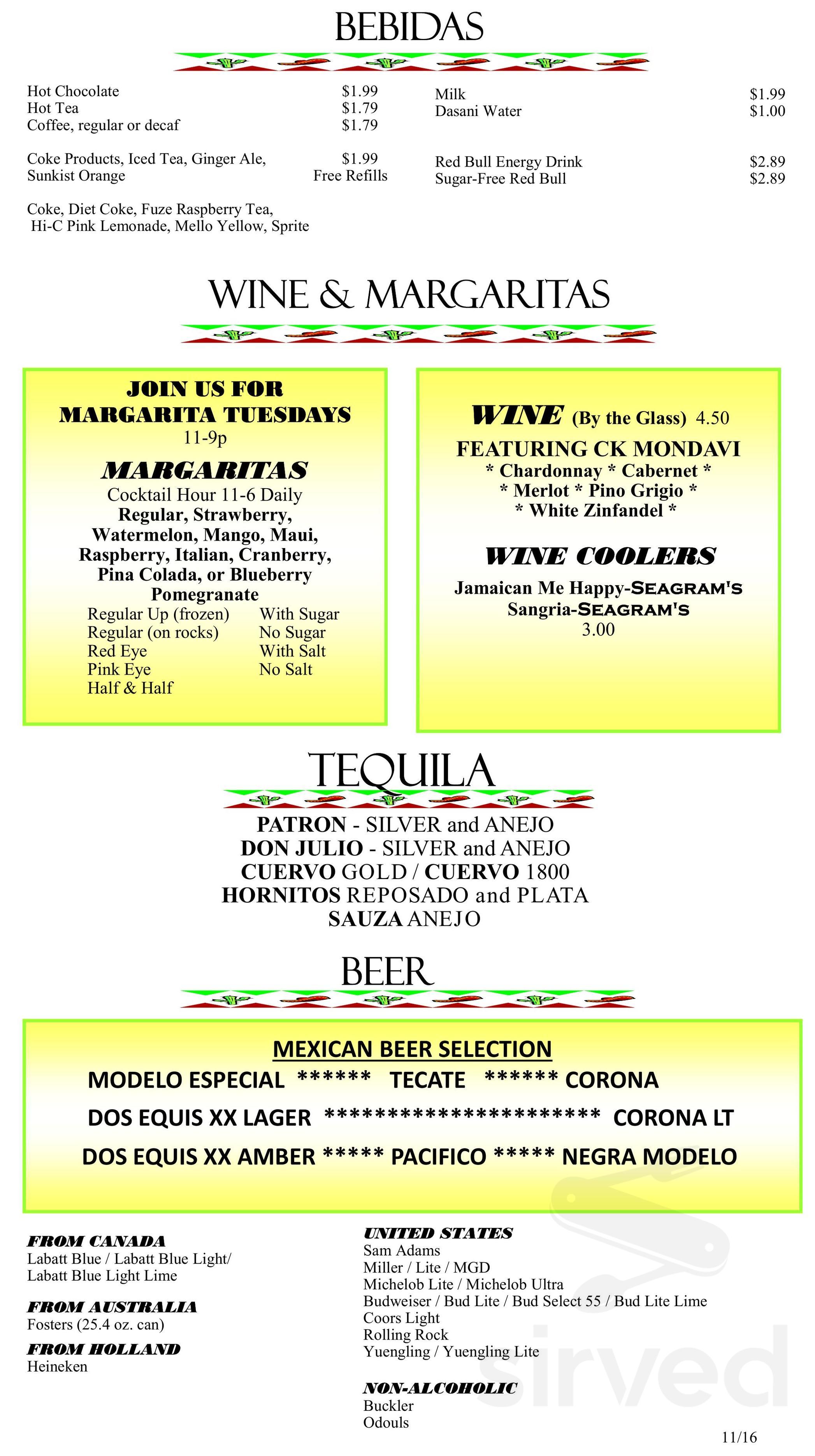 Ventura's Mexican Restaurant menu in Toledo, Ohio, USA