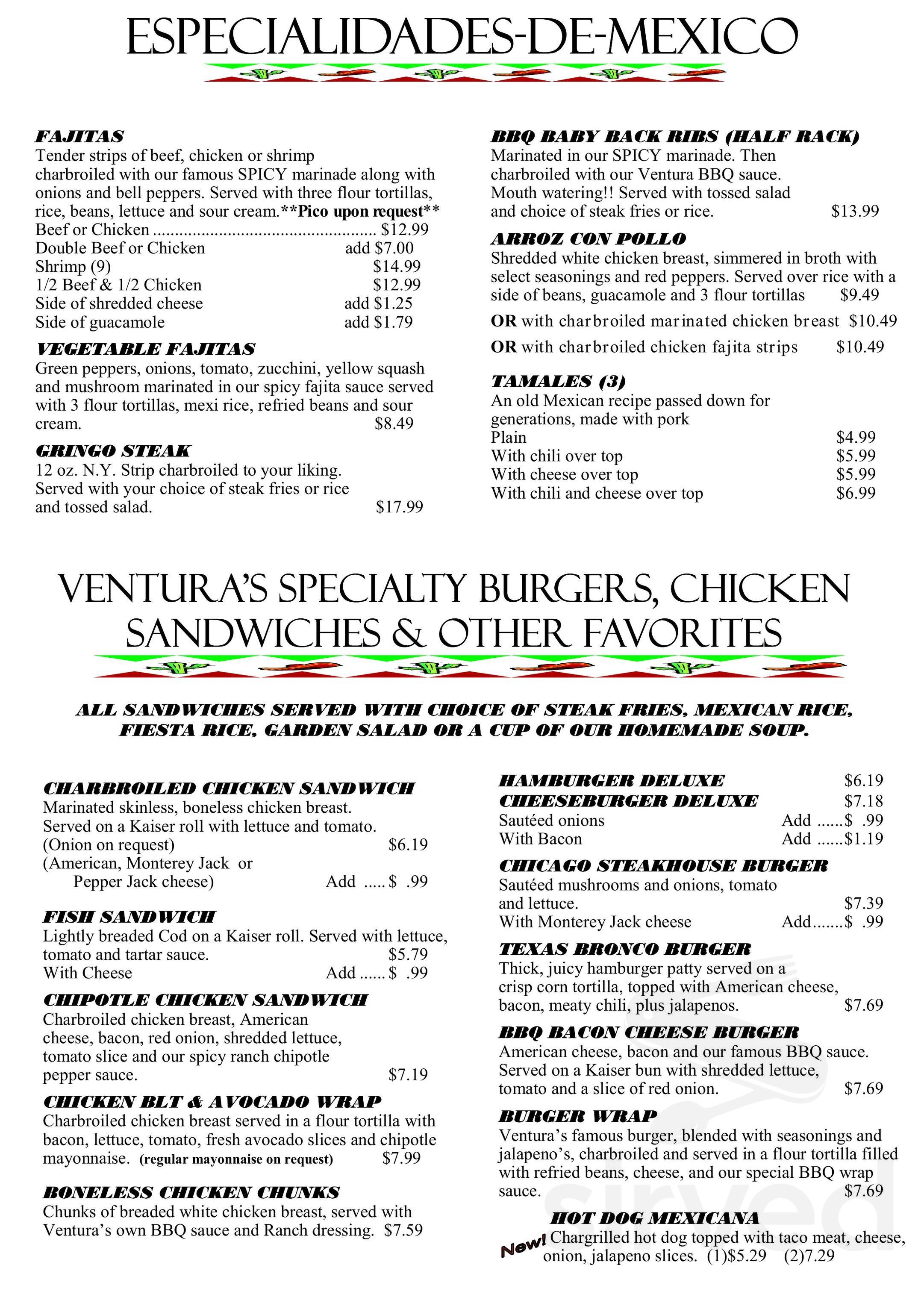 Ventura's Mexican Restaurant menu in Toledo, Ohio, USA
