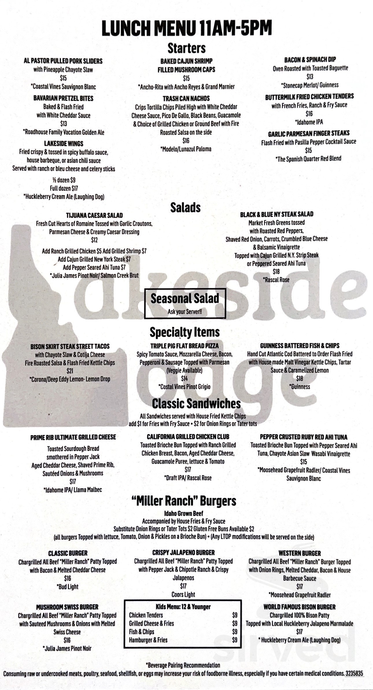 Menu - Island Park ID's Lakeside Lodge Restaurant and Bar | Sirved