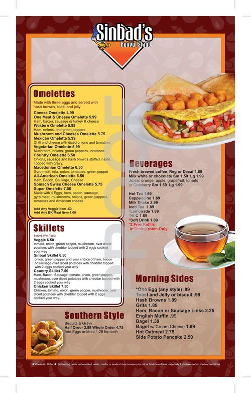 Sinbad's Koney Island menu in Ypsilanti, Michigan, USA