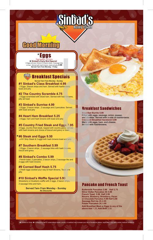 Sinbad's Koney Island menu in Ypsilanti, Michigan, USA