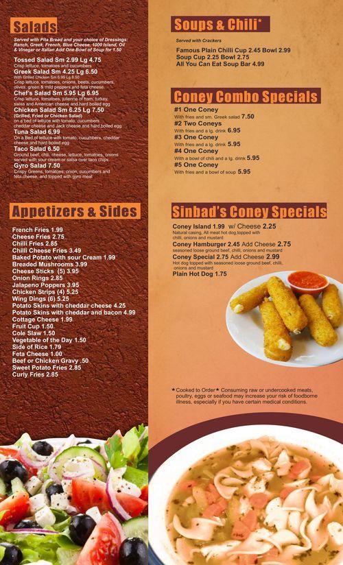 Sinbad's Koney Island menu in Ypsilanti, Michigan, USA