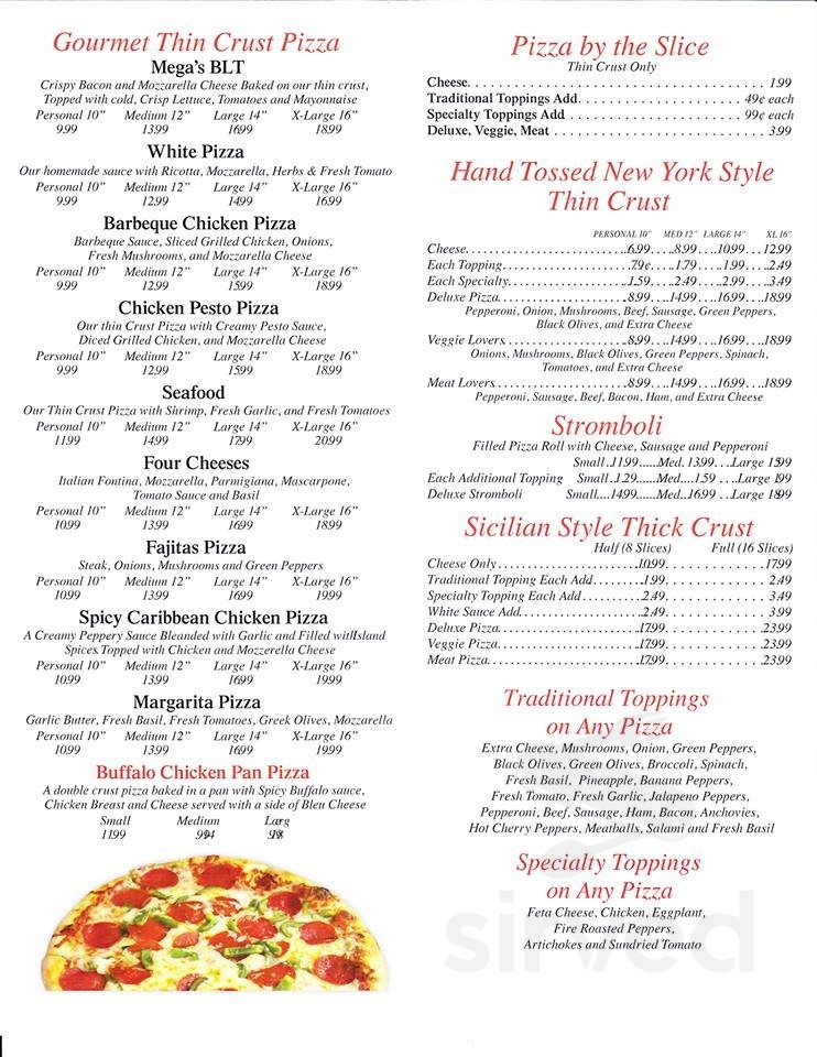 Mega's Pizza menu in Jacksonville, Florida, USA