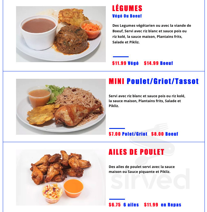 Tassot Creole menus in Laval, Quebec, Canada