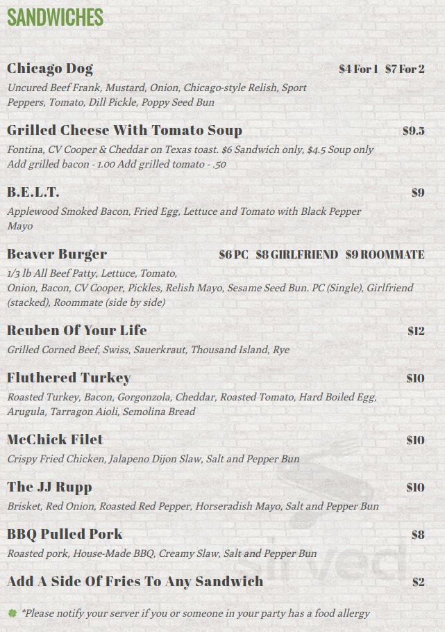 Menu - State College PA's Local Whiskey | Sirved