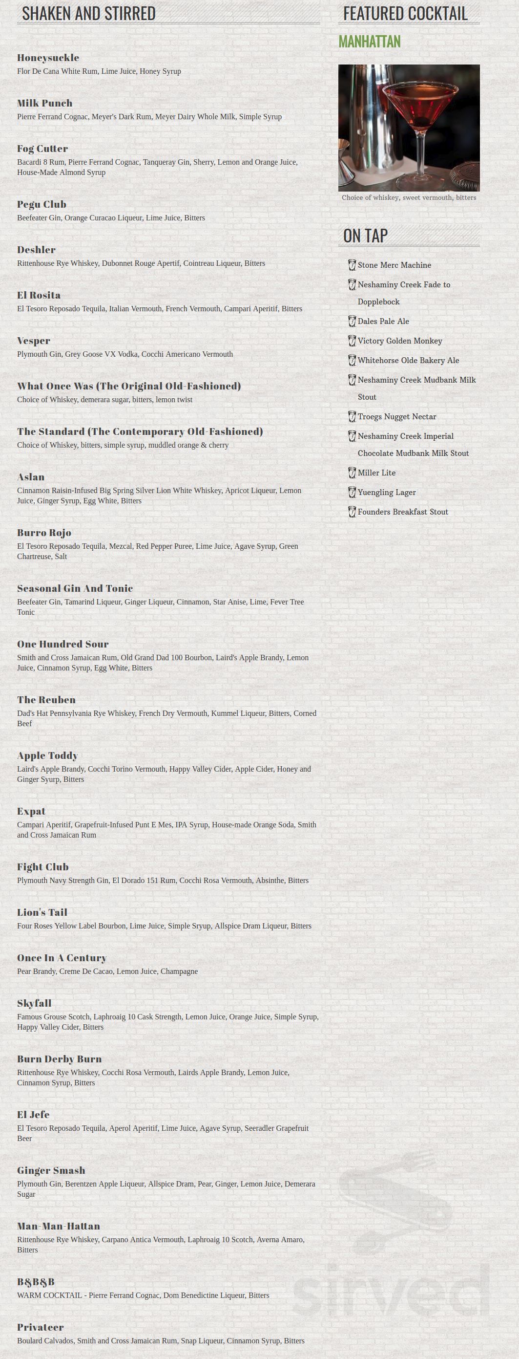 Menu - State College PA's Local Whiskey | Sirved
