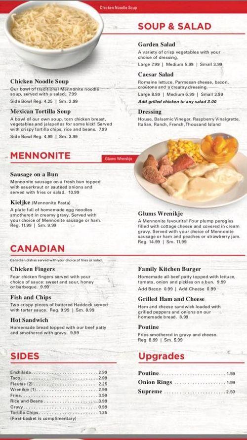 Family Kitchen menu in Leamington, Ontario, Canada
