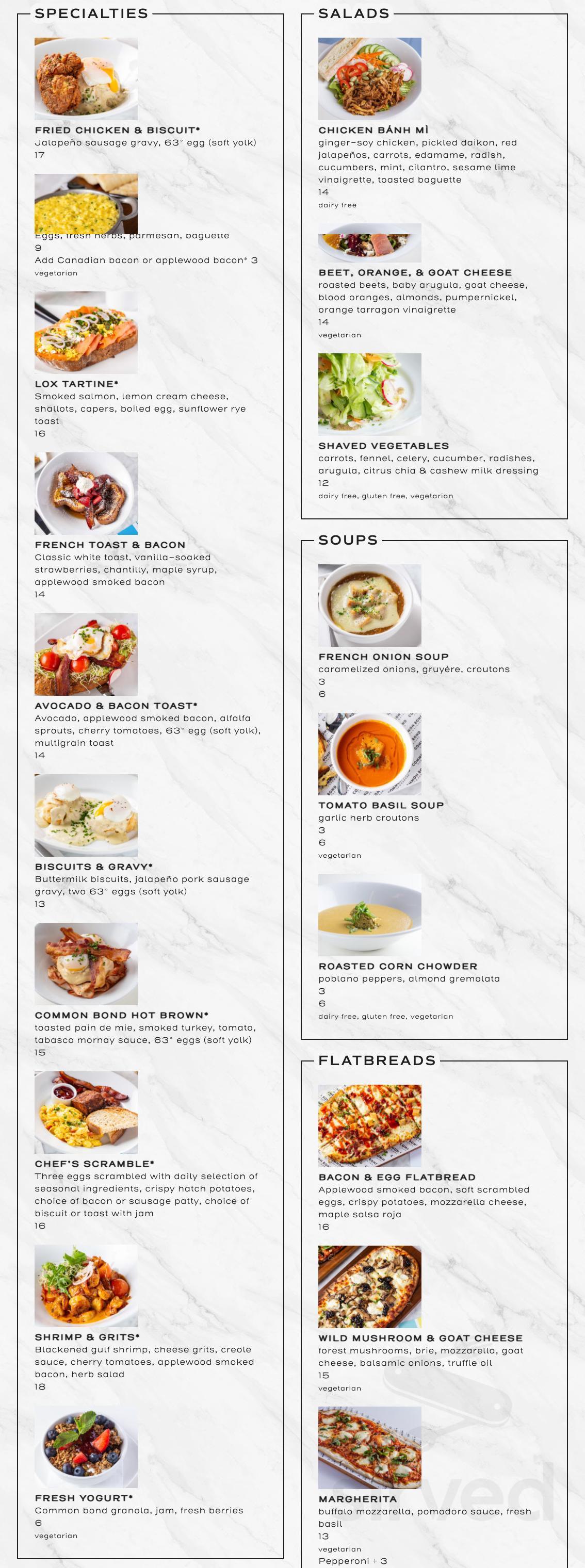 Common Bond Bistro & Bakery - Medical Center menu in Houston, Texas, USA