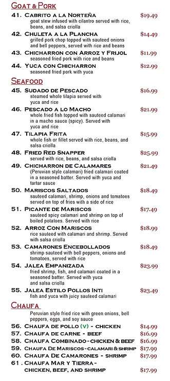 Pollos Inti Restaurant (Sterling) menu in Sterling, Virginia, USA