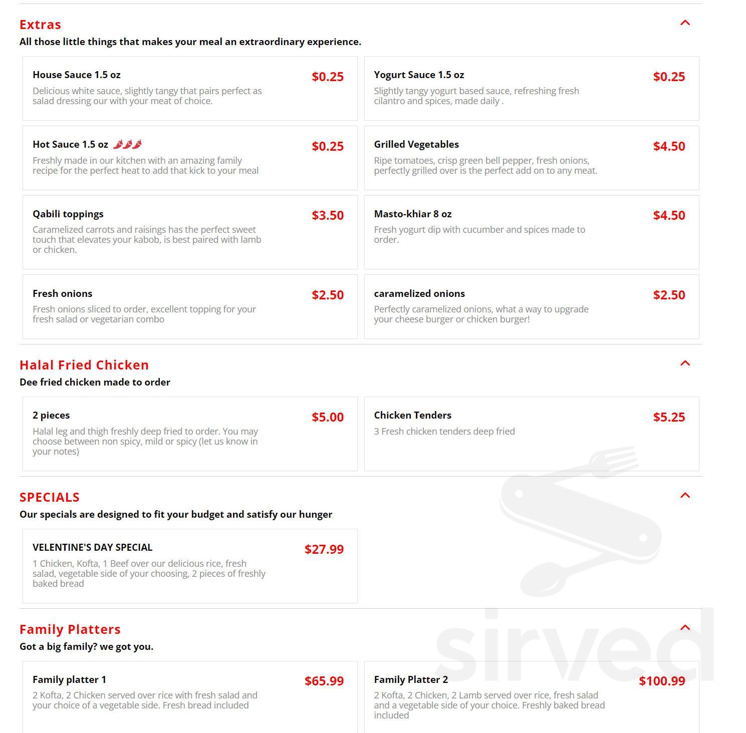 Menu - Sterling VA's Cafe Rice & Kabob | Sirved