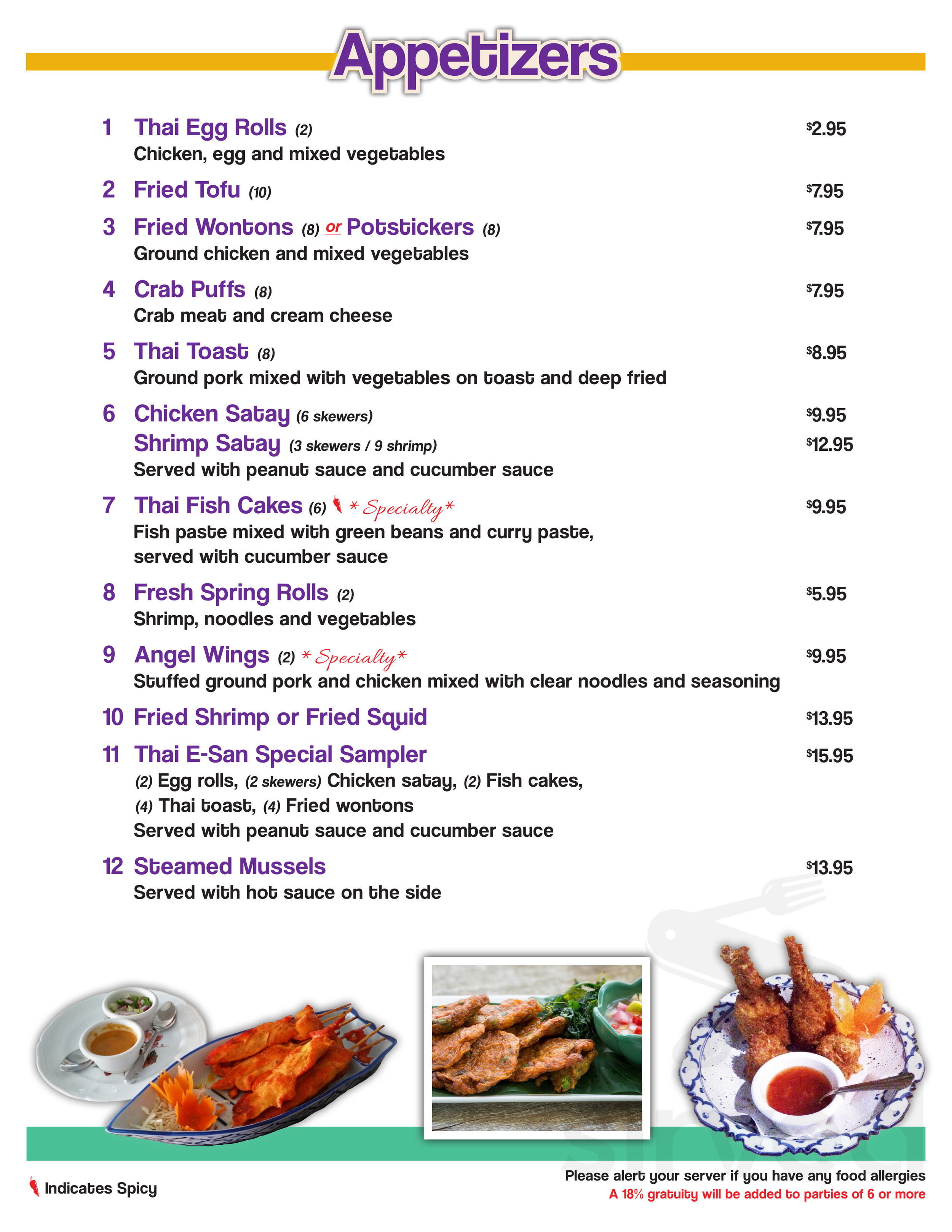 Thai E-San menu in Phoenix, Arizona, USA