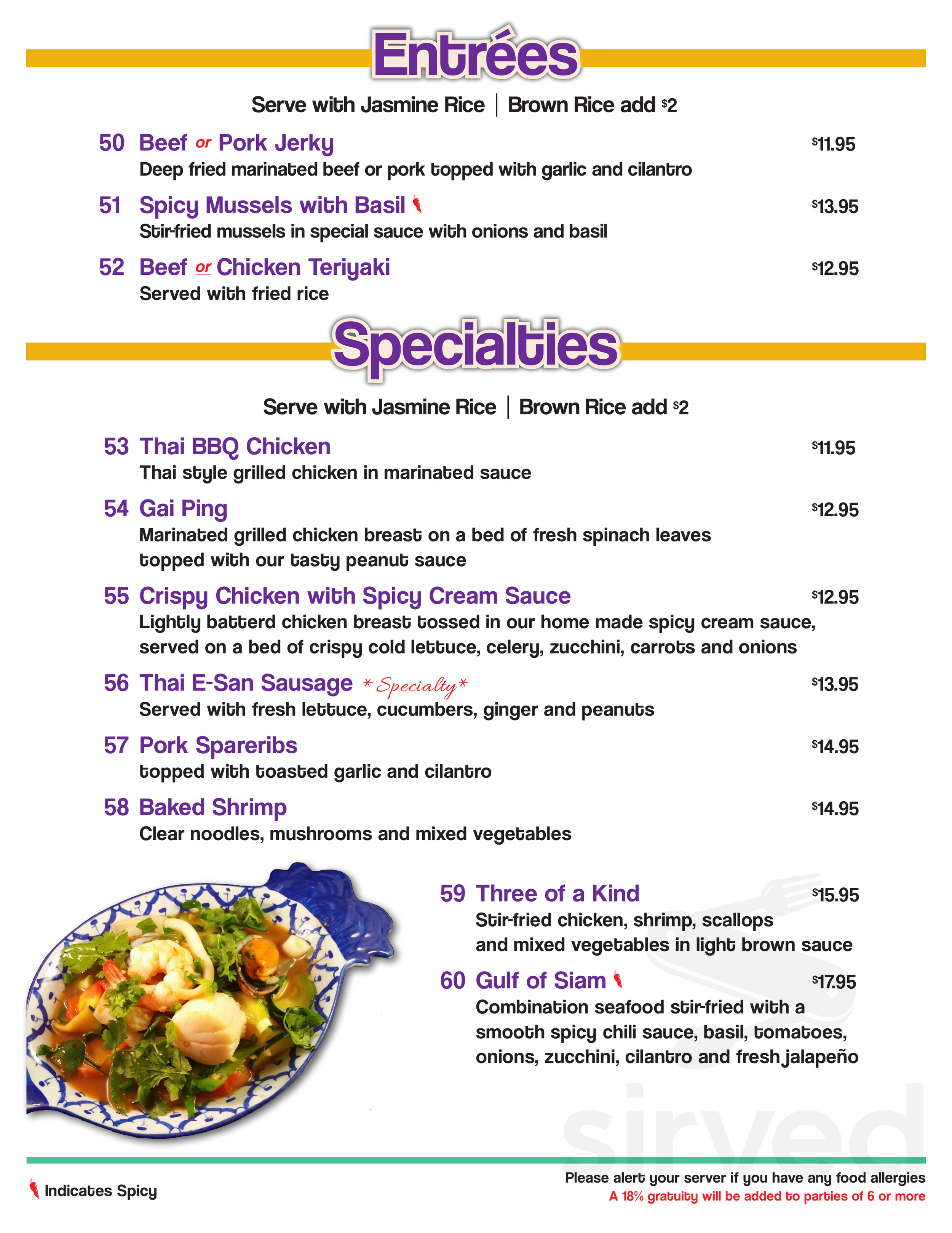 Thai E-San menu in Phoenix, Arizona, USA