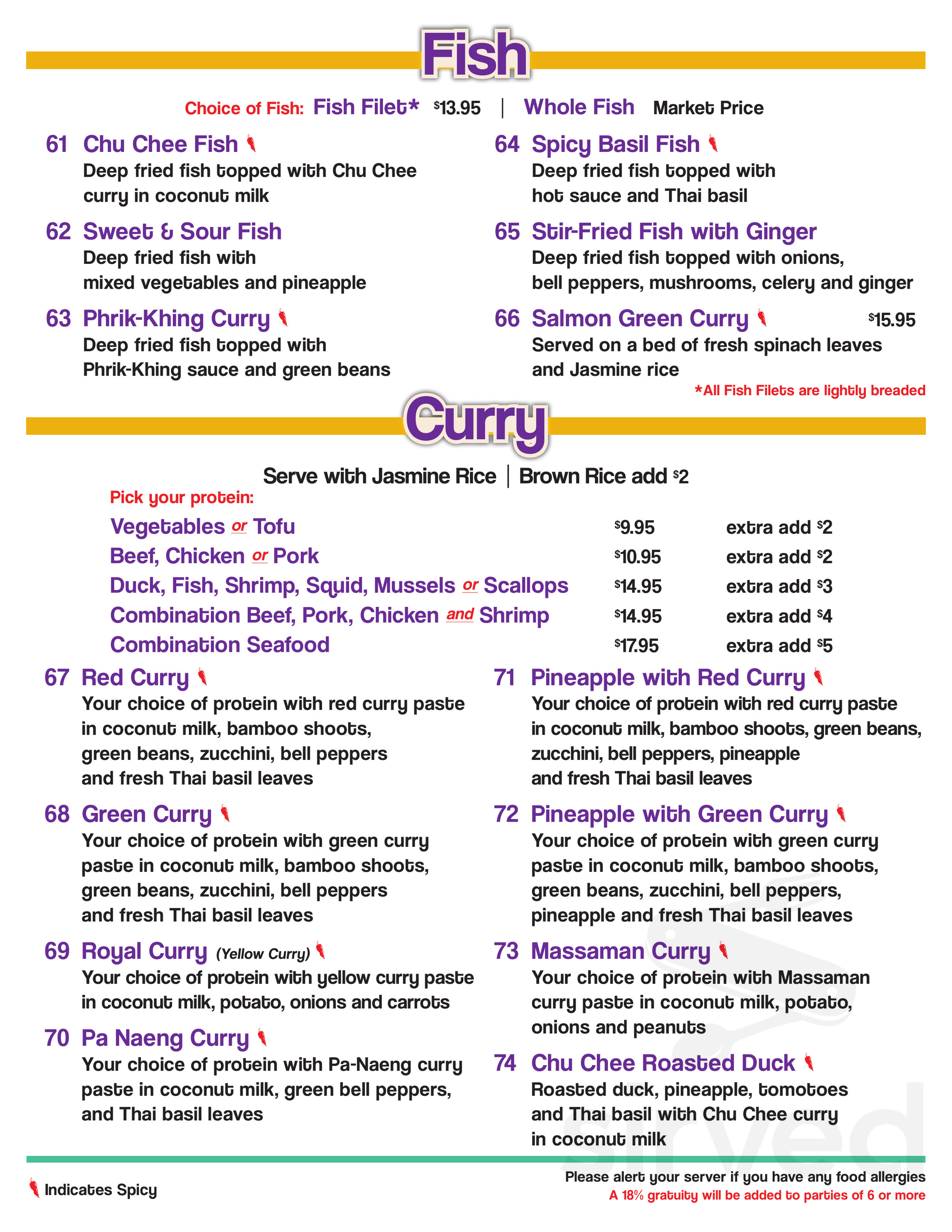 Thai E-San menu in Phoenix, Arizona, USA