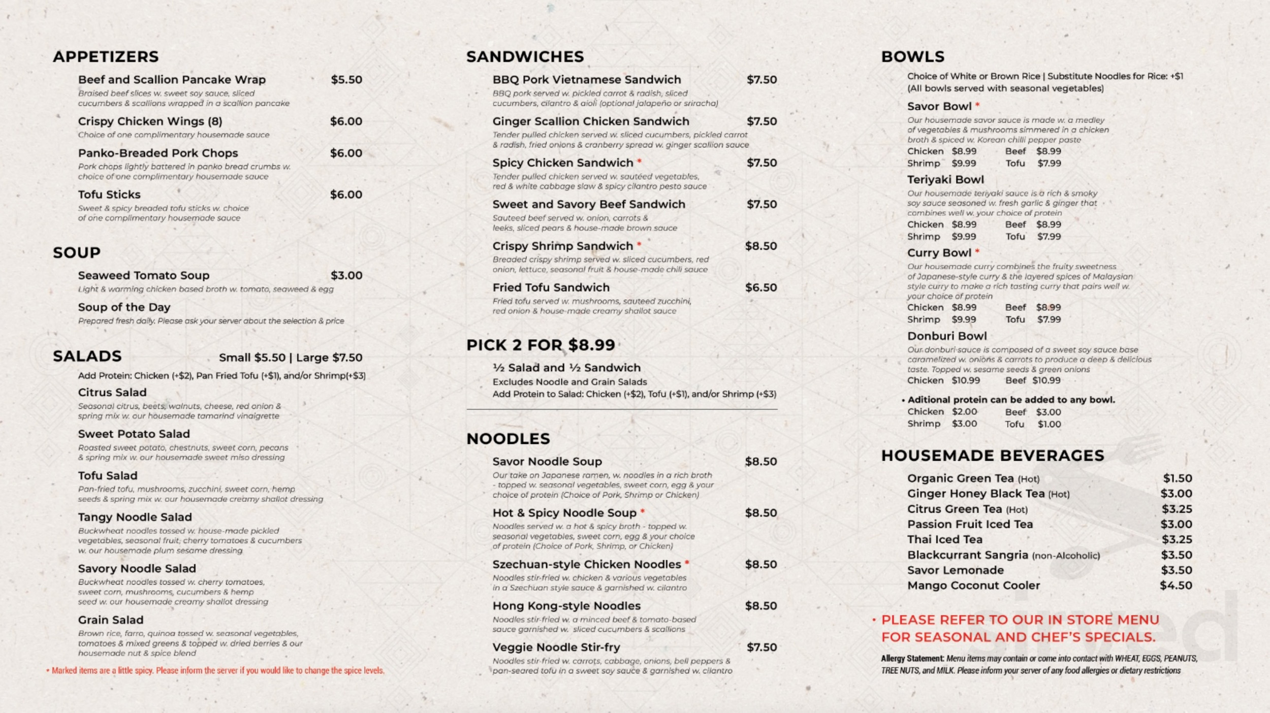 Savor Eatery menu in Bay Shore, New York, USA
